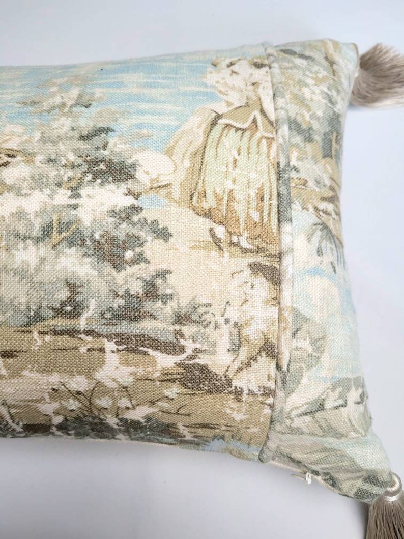 French Country Toile Pillow, Toile Lumbar Pillow, Bosporus Flax, Pillow ...