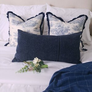 Blue Toile French Pillow Cover. Blue and White Fringe Pillow. - Etsy