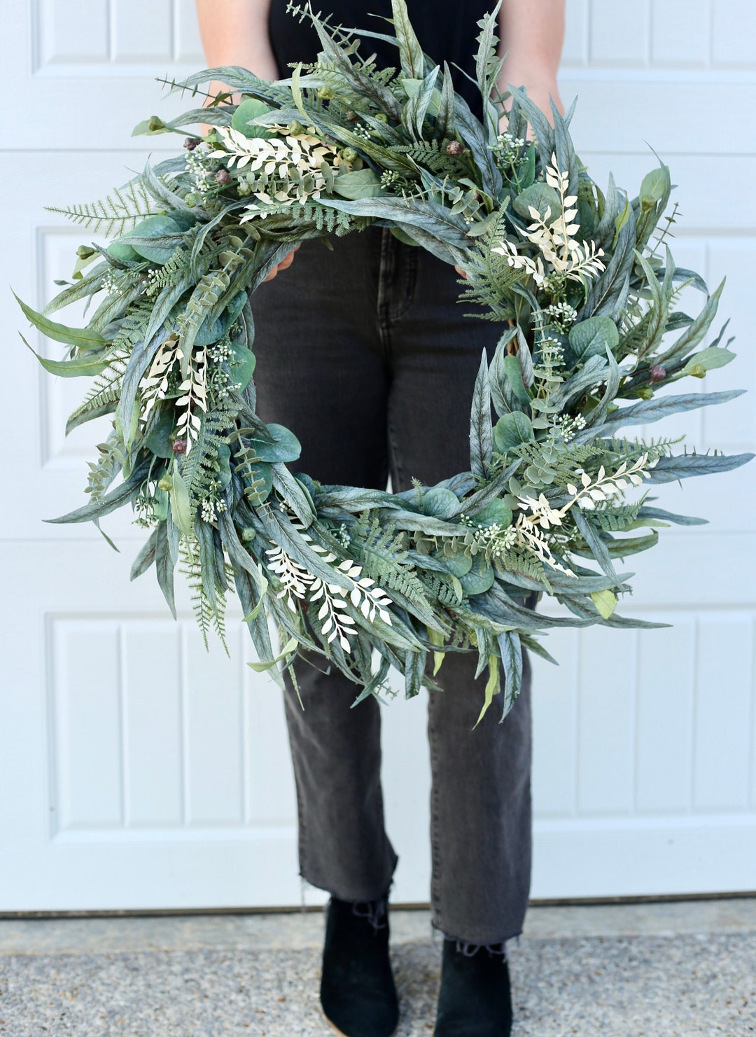 Eucalyptus Greenery Wreath for Front Door,yearround Greenery Wreath ...