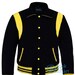 Men's Varsity Byron Collar Black Woolen Yellow Leather Stripes Baseball ...