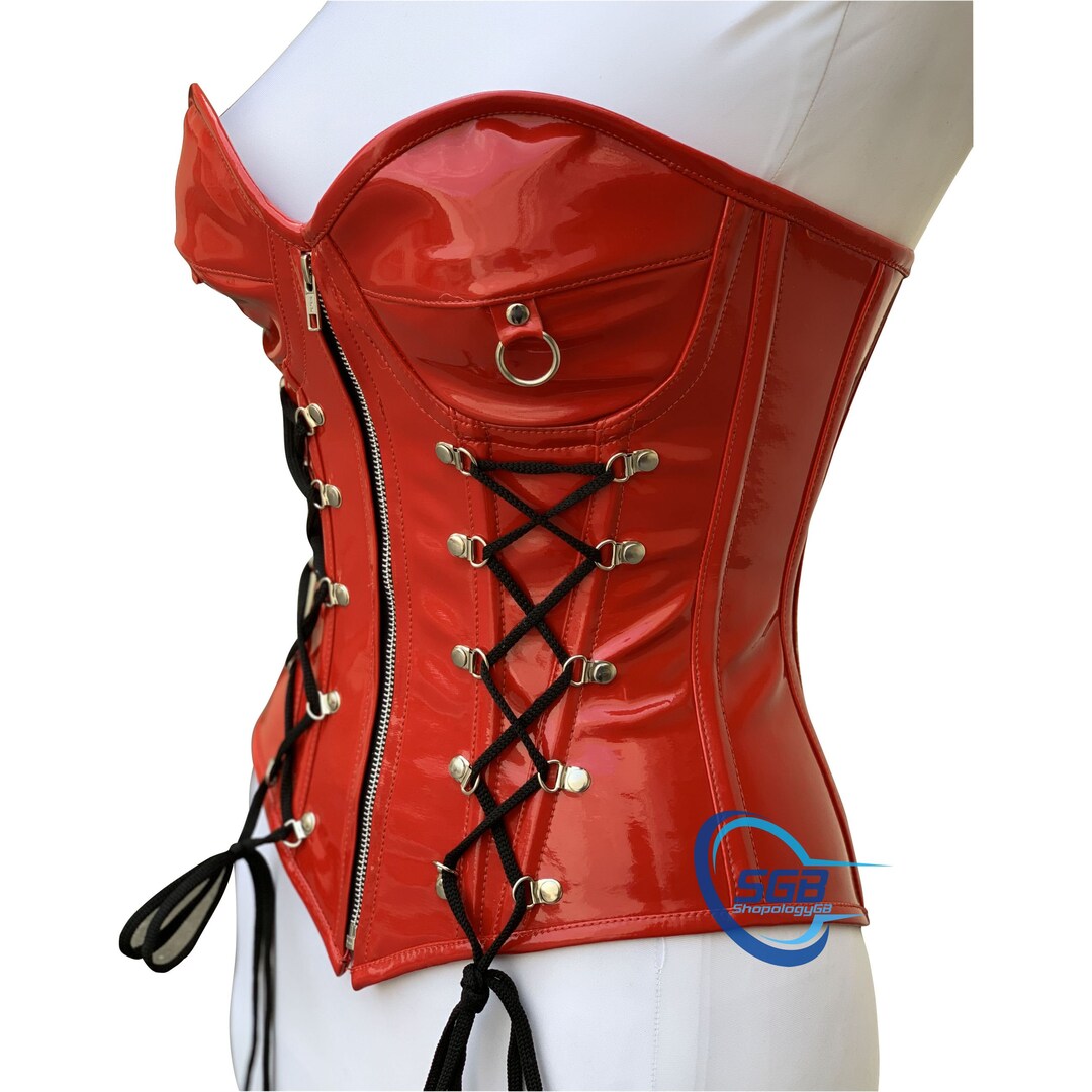 Women PVC Overbust Corsets Steel Boned Over Bust Waist Training Gothic ...