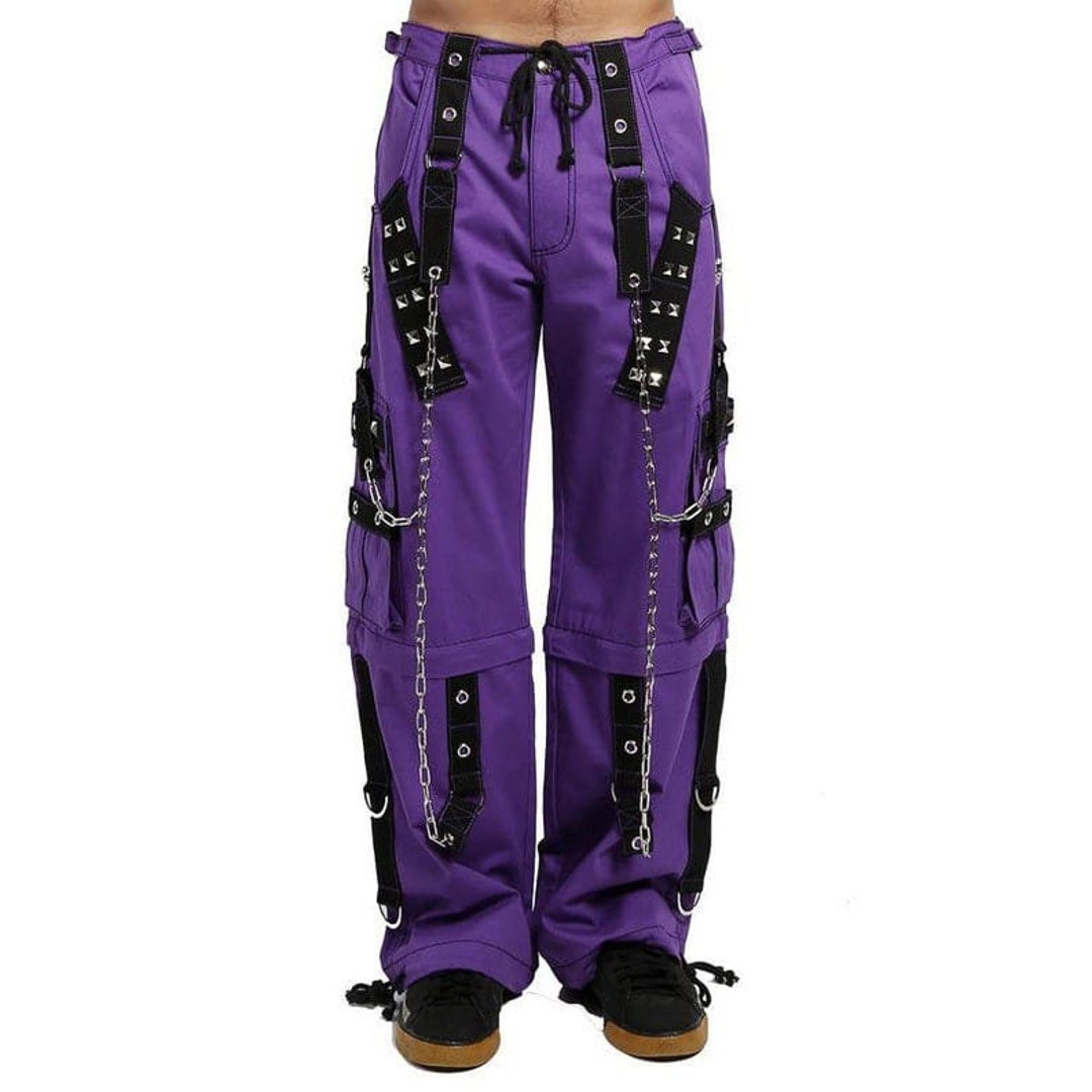 Handmade Men's Gothic Purple Cotton Gothic Dark Cuff Pants, Men's ...