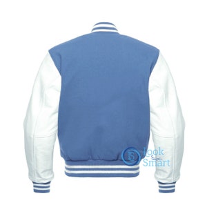 Varsity Letterman Baseball Sky Blue Wool Genuine White Leather Sleeves ...