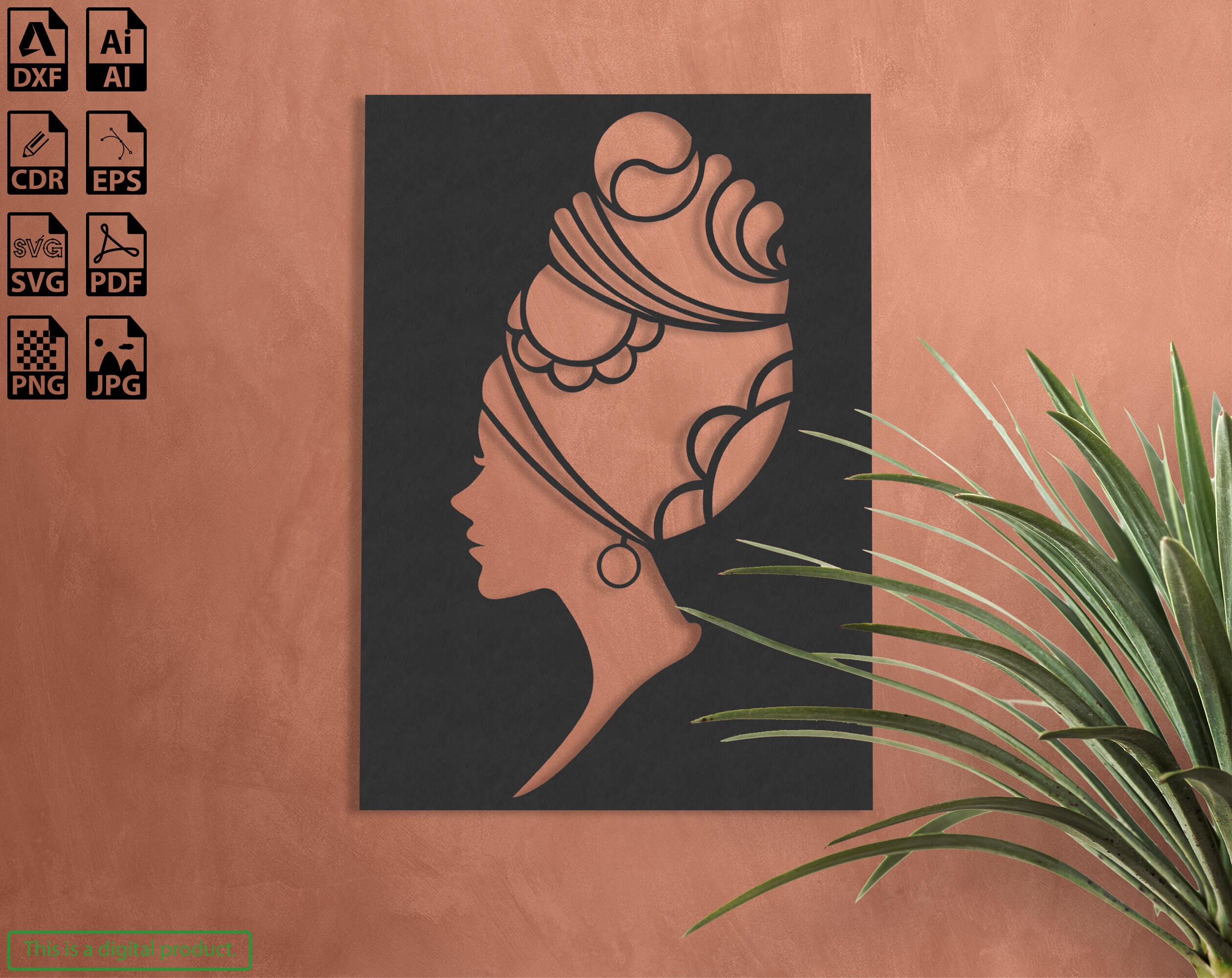 African Woman Portrait DXF File for Laser and Plasma Cut - Svg and Png ...