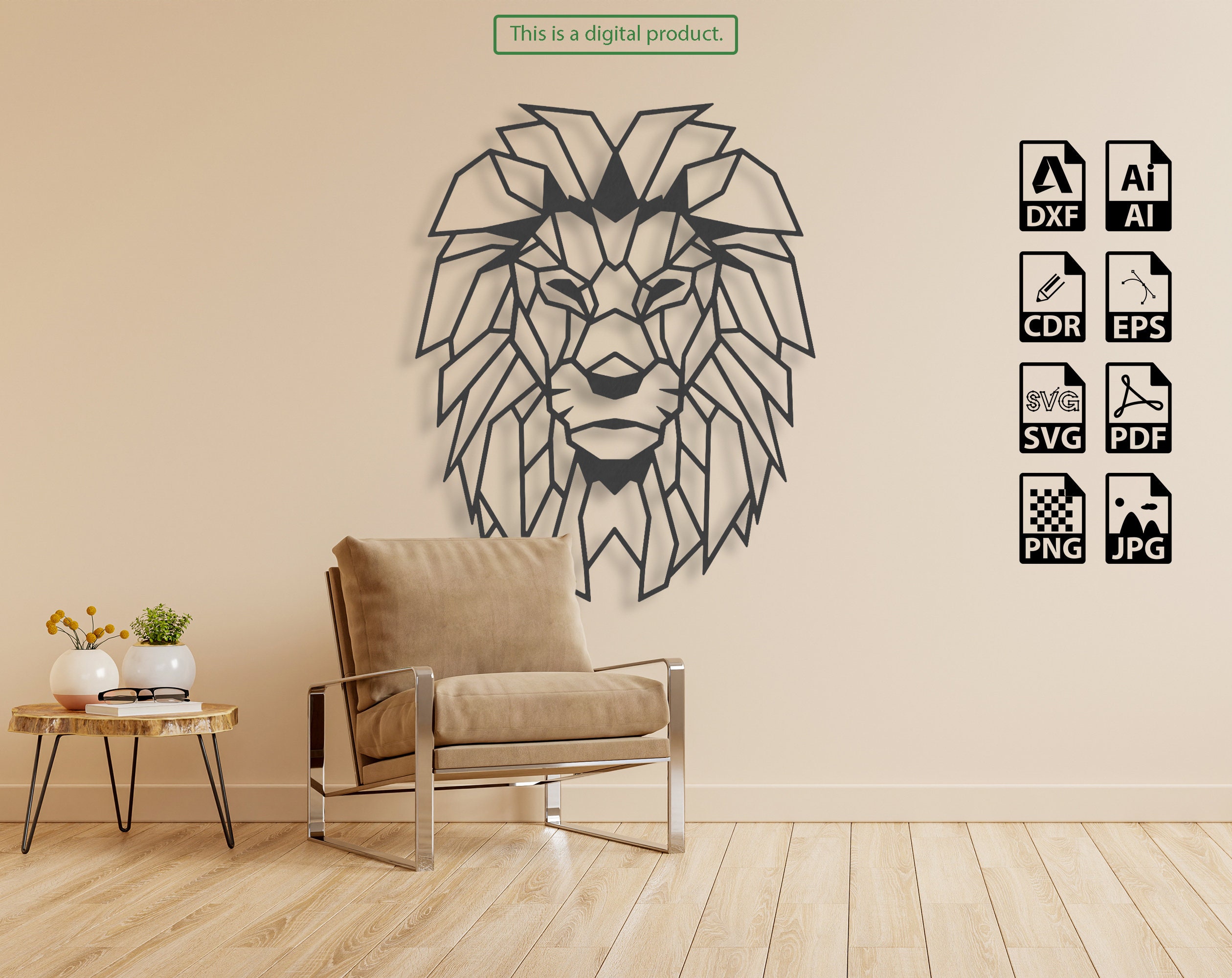 Geometric Lion Portrait DXF File for Laser and Plasma Cut - Svg and Png ...