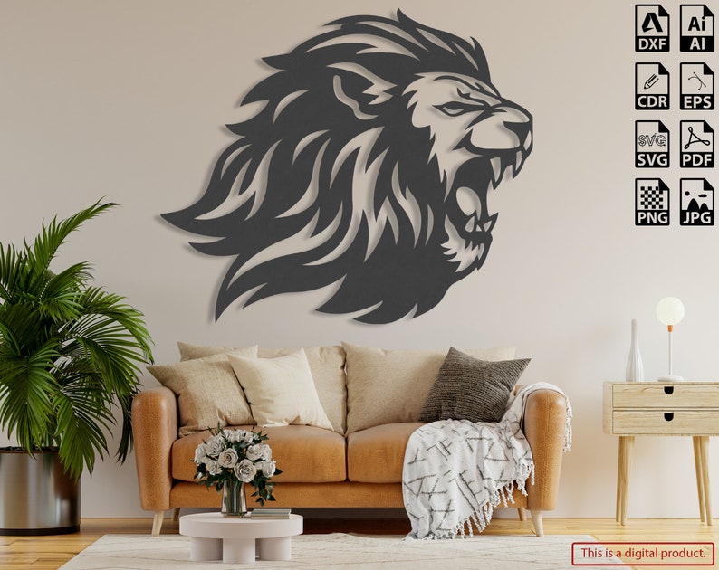 Lion Portrait DXF File for Laser and Plasma Cut Svg and Png Files for ...