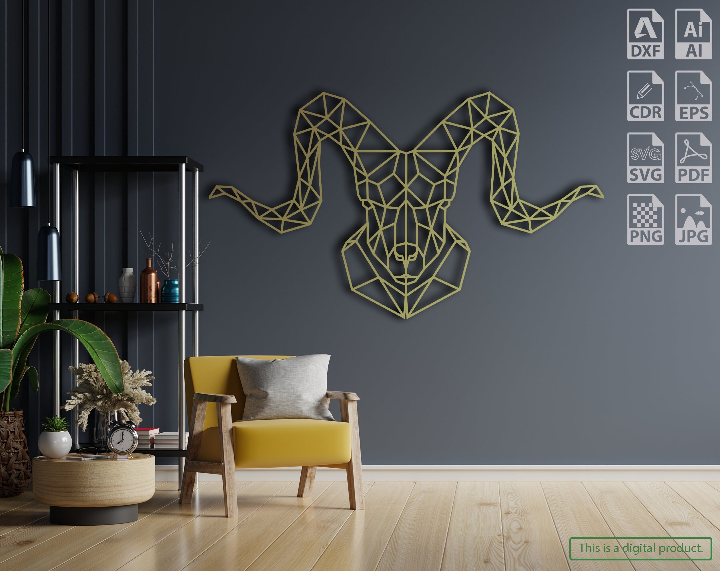 Geometric Ram Portrait DXF File for Laser and Plasma Cut - Svg and Png ...