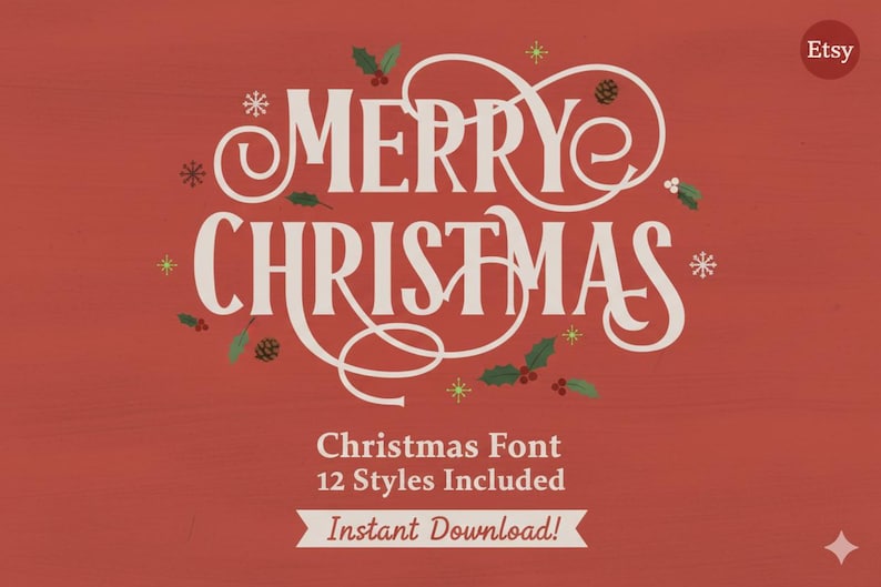 Christmas Font, Festive Holiday Typeface With Vintage Serifs & Bonus ...
