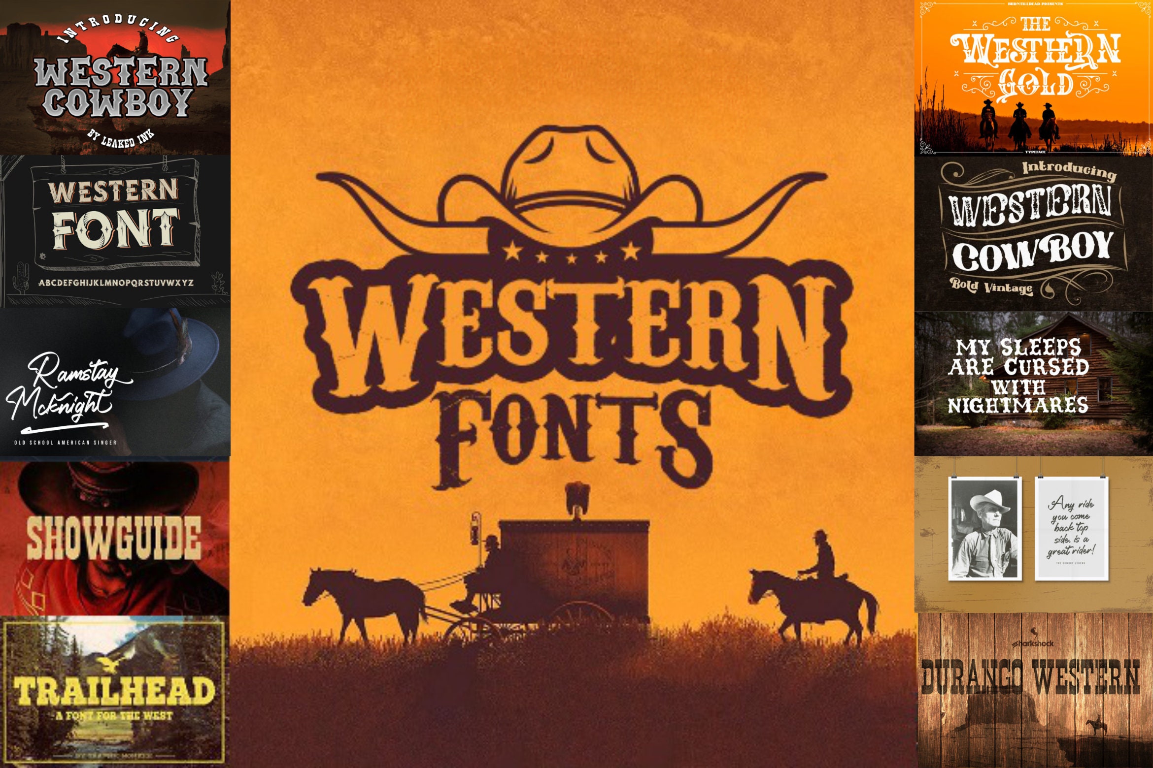Western Font Bundle, Western Fonts Collection, Cowboy Font, Cowboy Font ...
