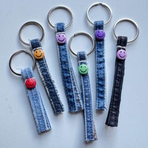 Denim Key Ring With Smiley Face - Upcycled & Handmade From Jeans - Fun ...