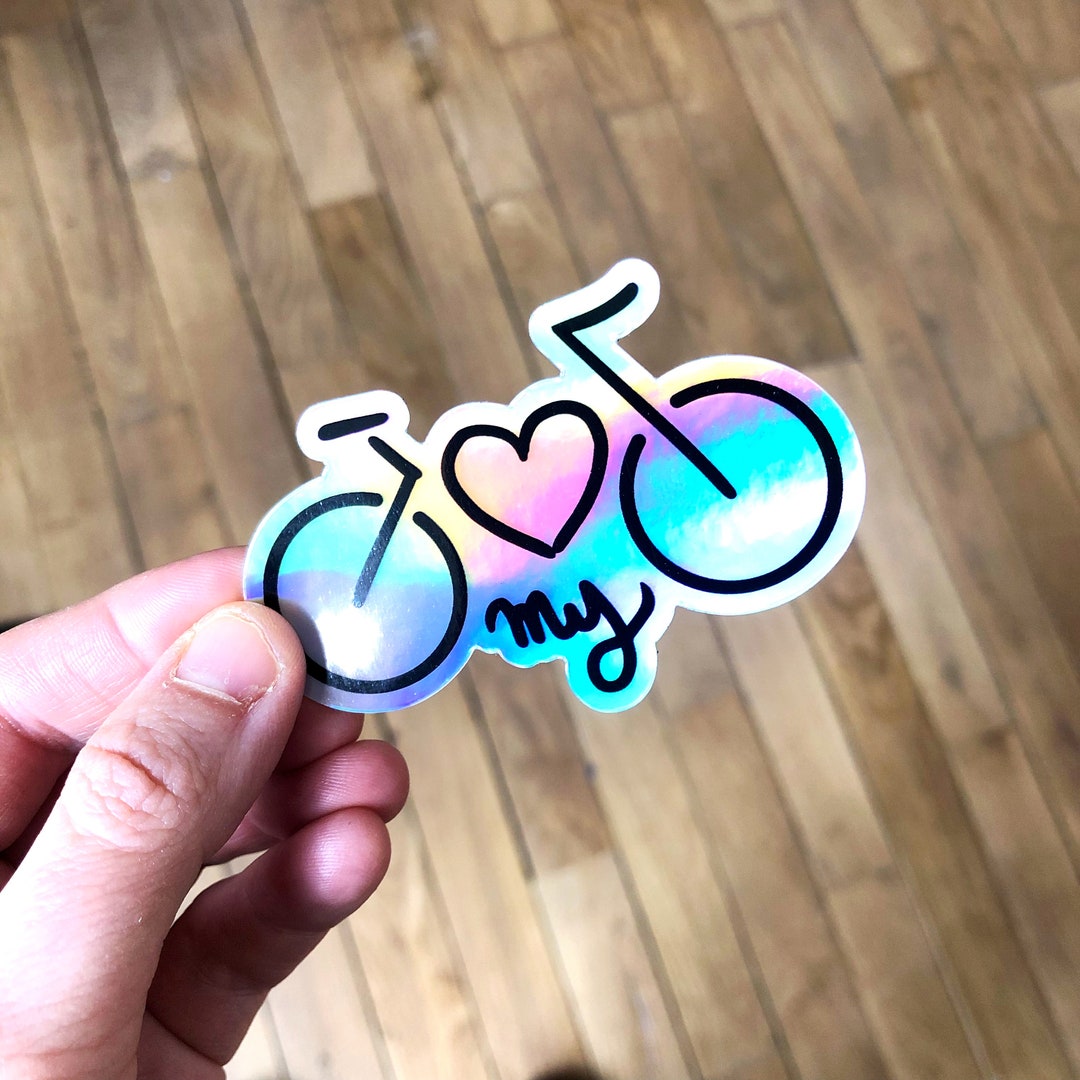 Holographic Love My Bike Sticker - Cyclist Gift - Reflective Bicycle ...