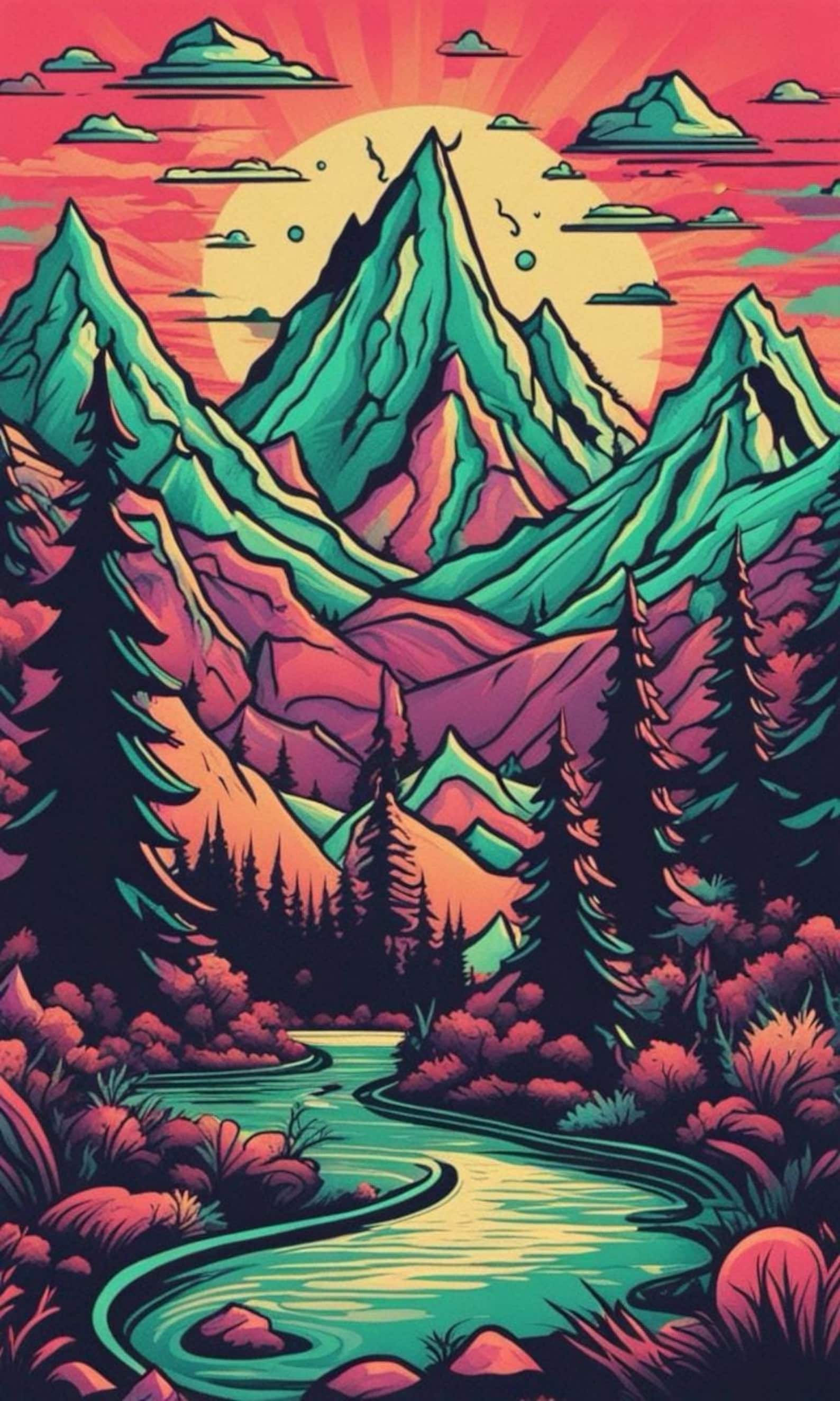 Trippy Mountain, Nature Posters for Bedroom, Office, Living Room - Etsy