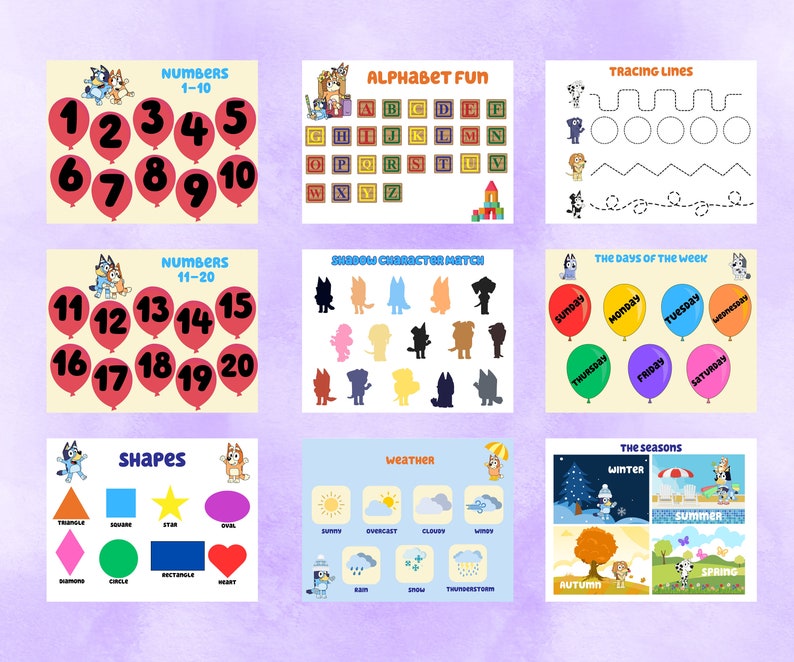 Digital Bluey Themed Busy Book Abc's, Numbers, Colors, Weather ...