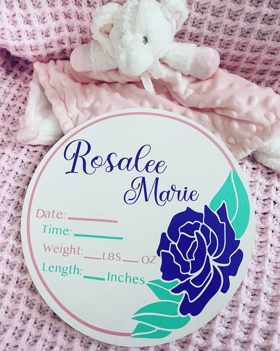 Baby Birth Stat Sign, Floral, Baby Girl, Name Sign, Round Birth Stat ...
