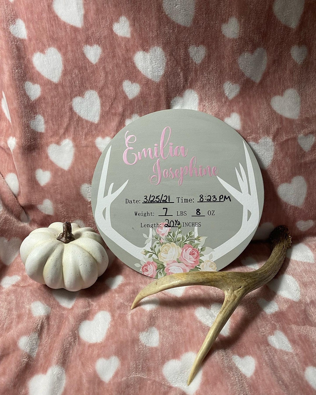 Baby Birth Stat Sign, Rustic, Baby Girl, Name Sign, Round Birth Stat ...