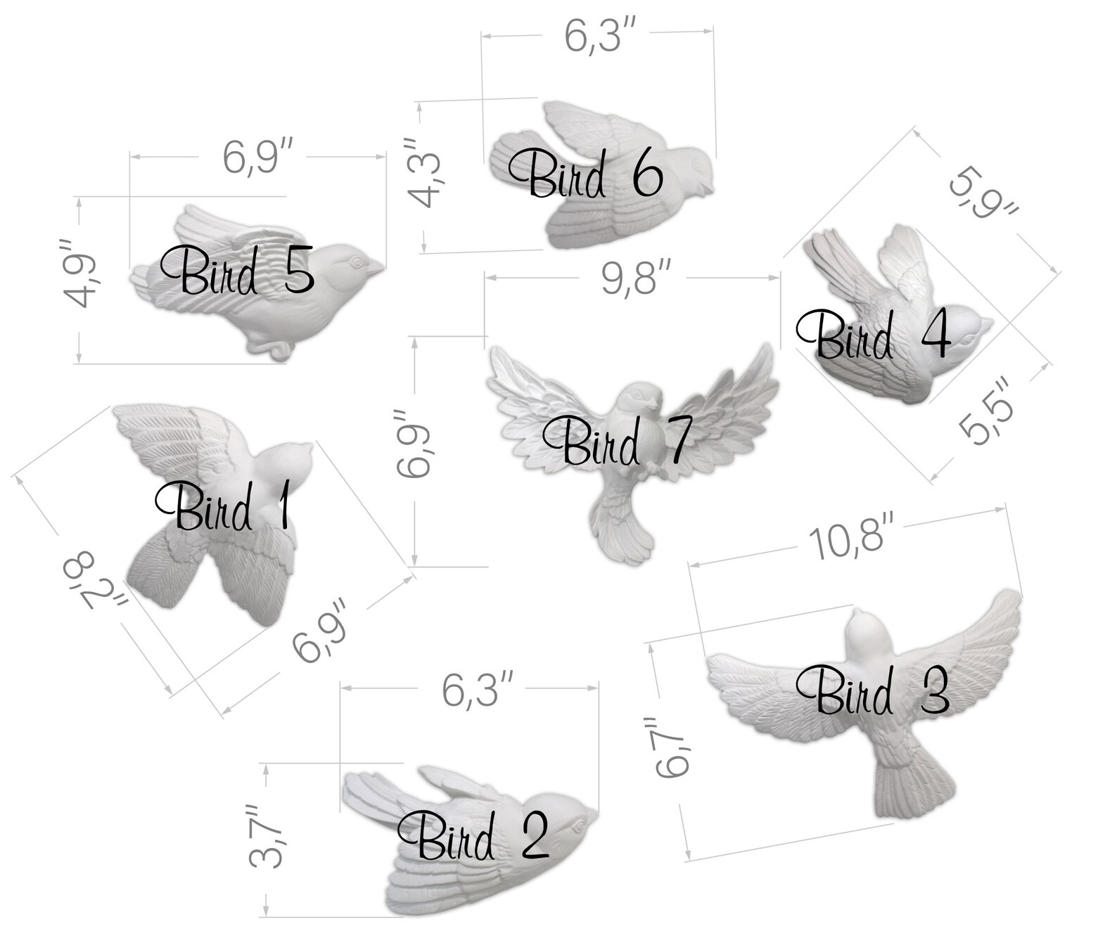 Set of Realistic Plaster Flying Birds Bird Motif Room - Etsy