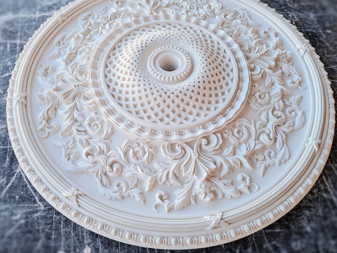 32" Large Vintage Plaster Ceiling Medallion - With Elegant Carving ...