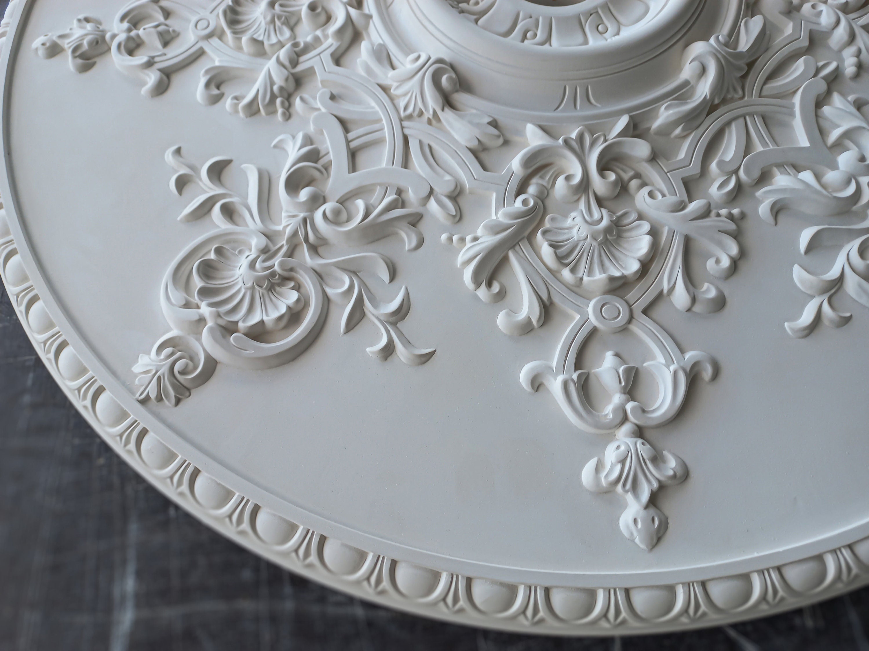 28" Art Deco Ceiling Medallion With Curves and Flowers for Light ...