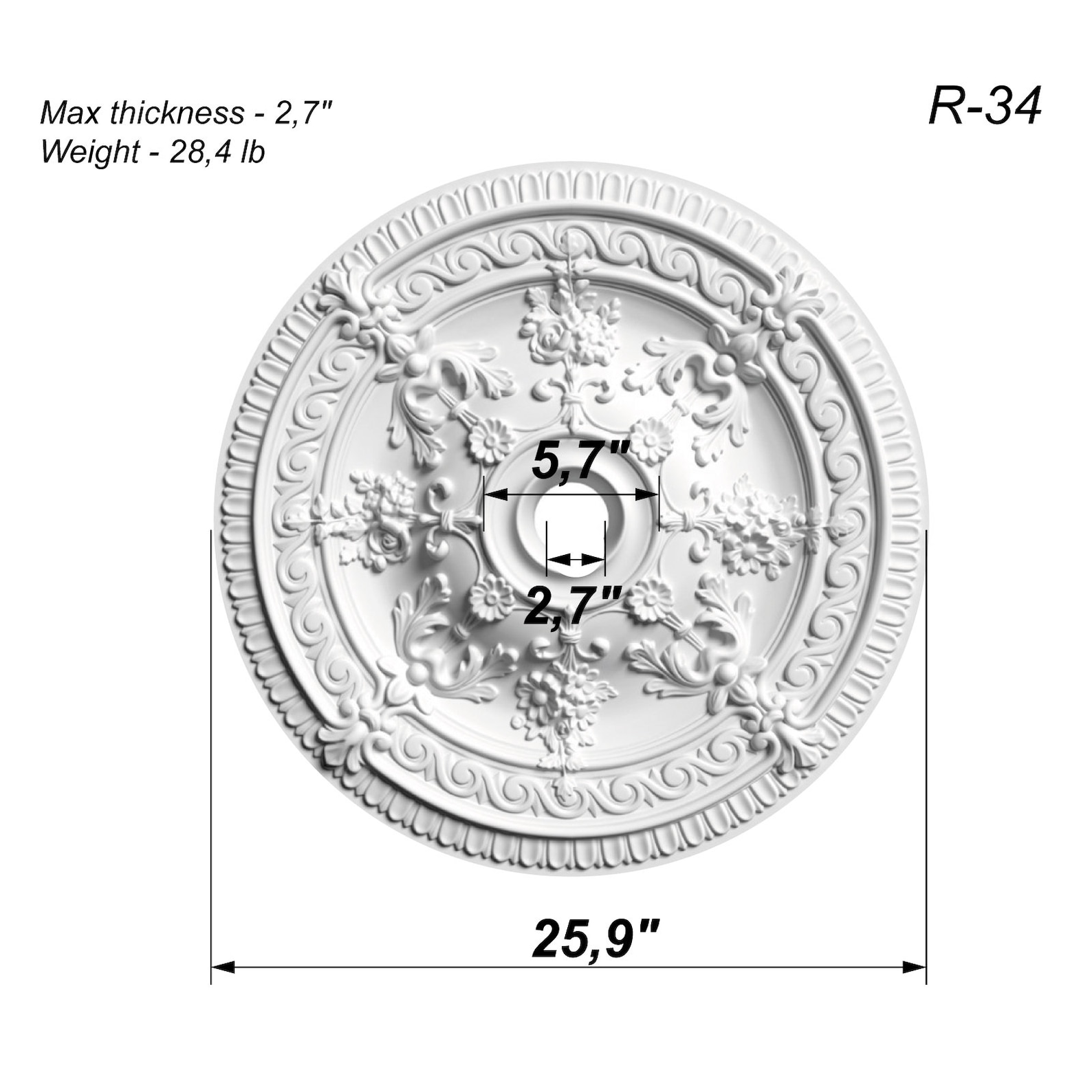 26" Vintage Plaster Ceiling Medallion With Elegant Carving Patterns ...
