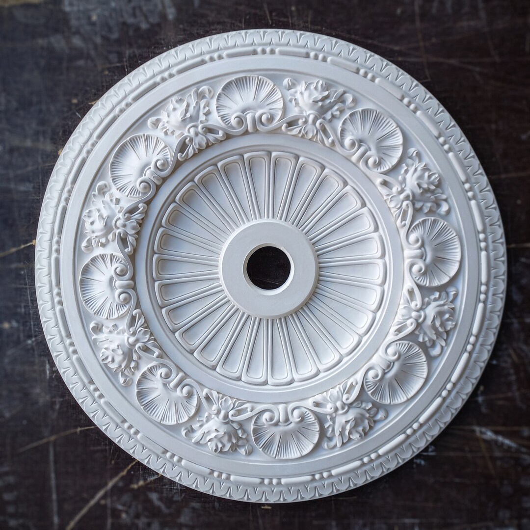 25in Antique Ceiling Medallion With Curves and Flowers for - Etsy