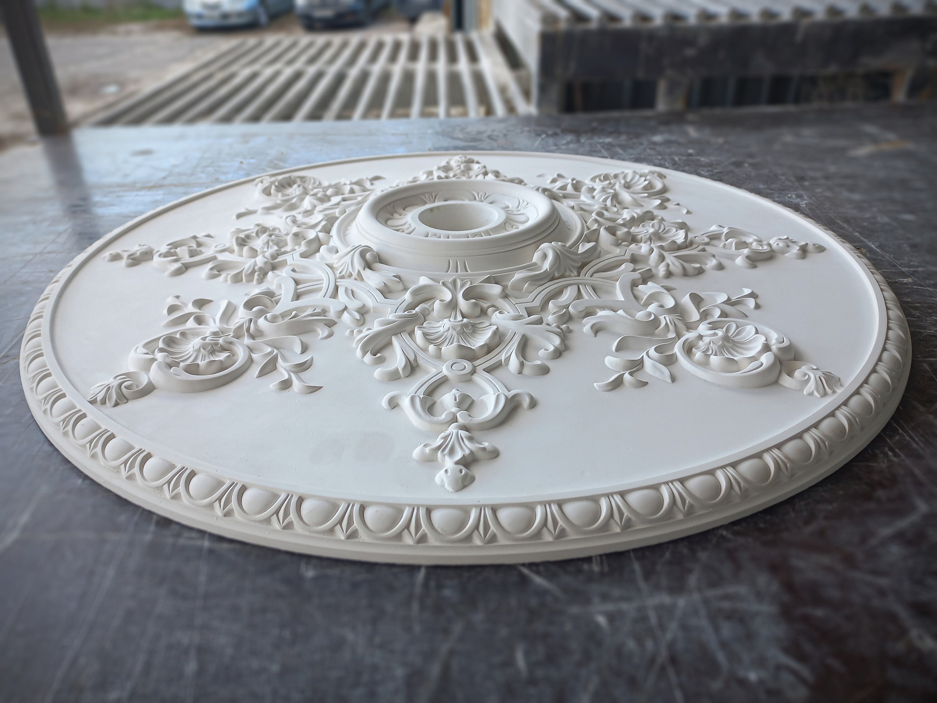 28" Art Deco Ceiling Medallion With Curves and Flowers for Light ...