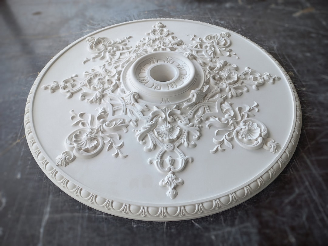 28" Art Deco Ceiling Medallion With Curves and Flowers for Light ...