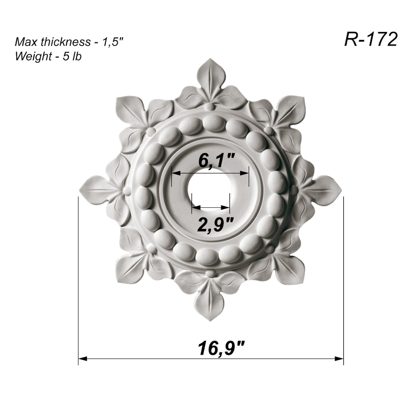 17in Ceiling Medallion Flower and Leaves Curved Pattern for Light ...