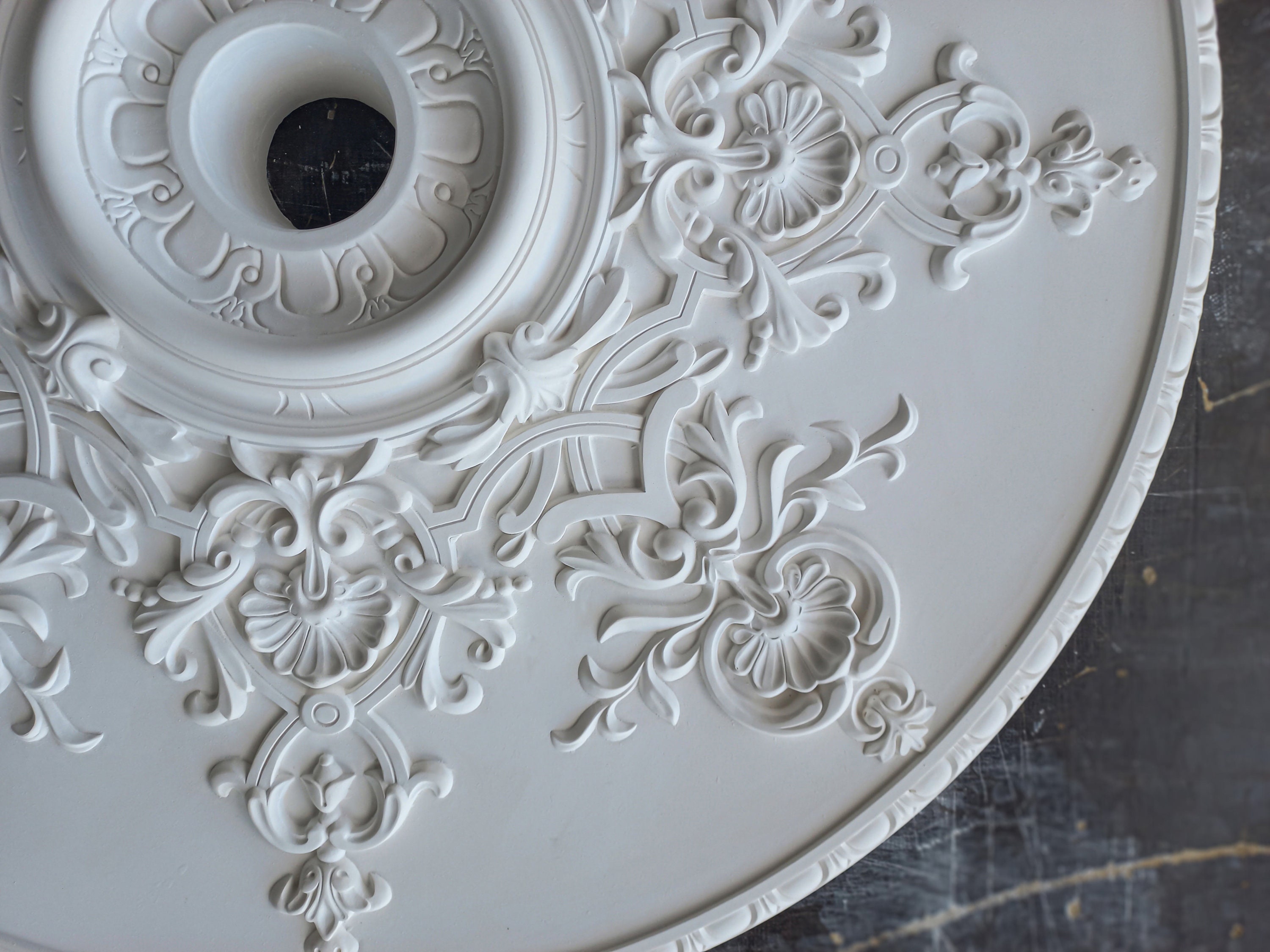 28" Art Deco Ceiling Medallion With Curves and Flowers for Light ...