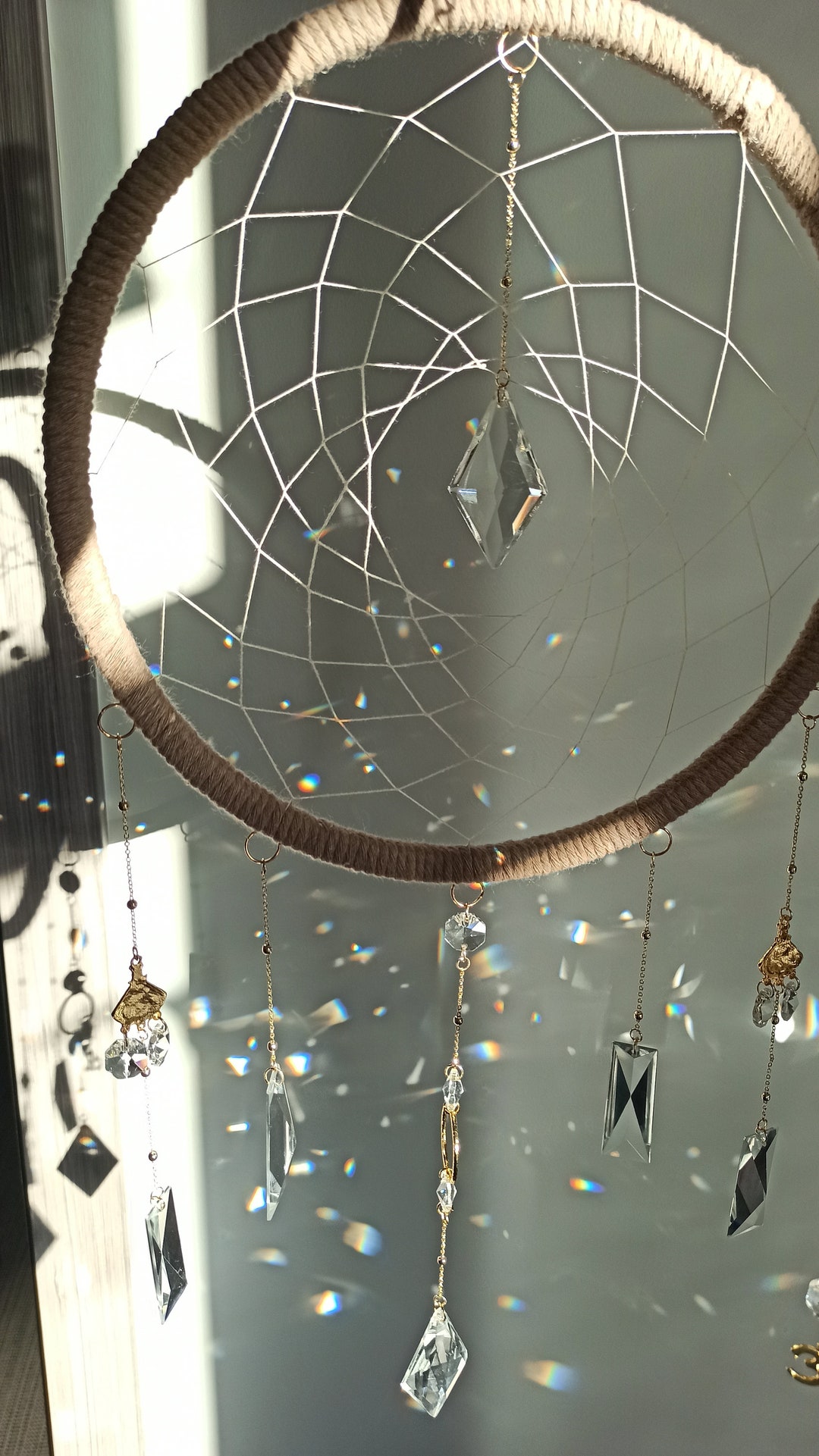 Crystal Sun Catcher Light Catcher Gold Circle Window - Etsy