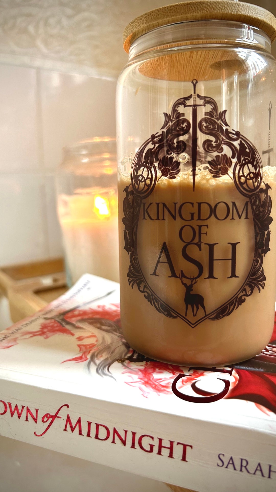 Kingdom of Ash Family Crest, Sarah J Mass Clear 16oz Glass Tumbler Can ...
