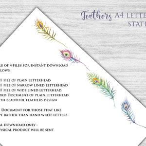 Feathers A4 Letter Peacock Rainbow Letter Stationery Feather Printable ...
