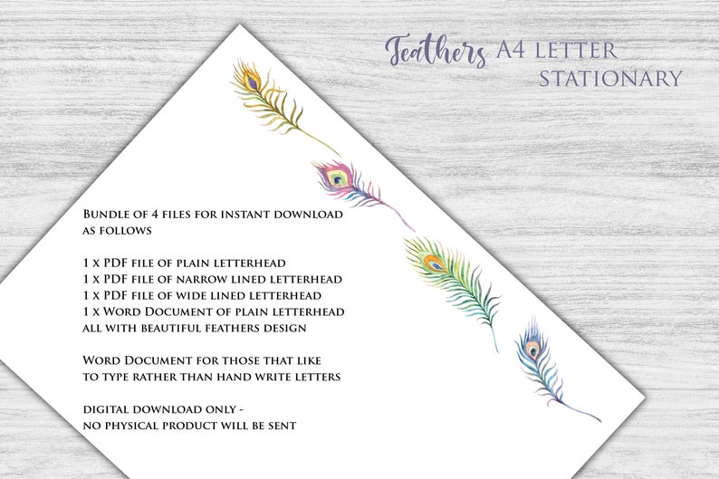 Feathers A4 Letter Peacock Rainbow Letter Stationery Feather Printable ...
