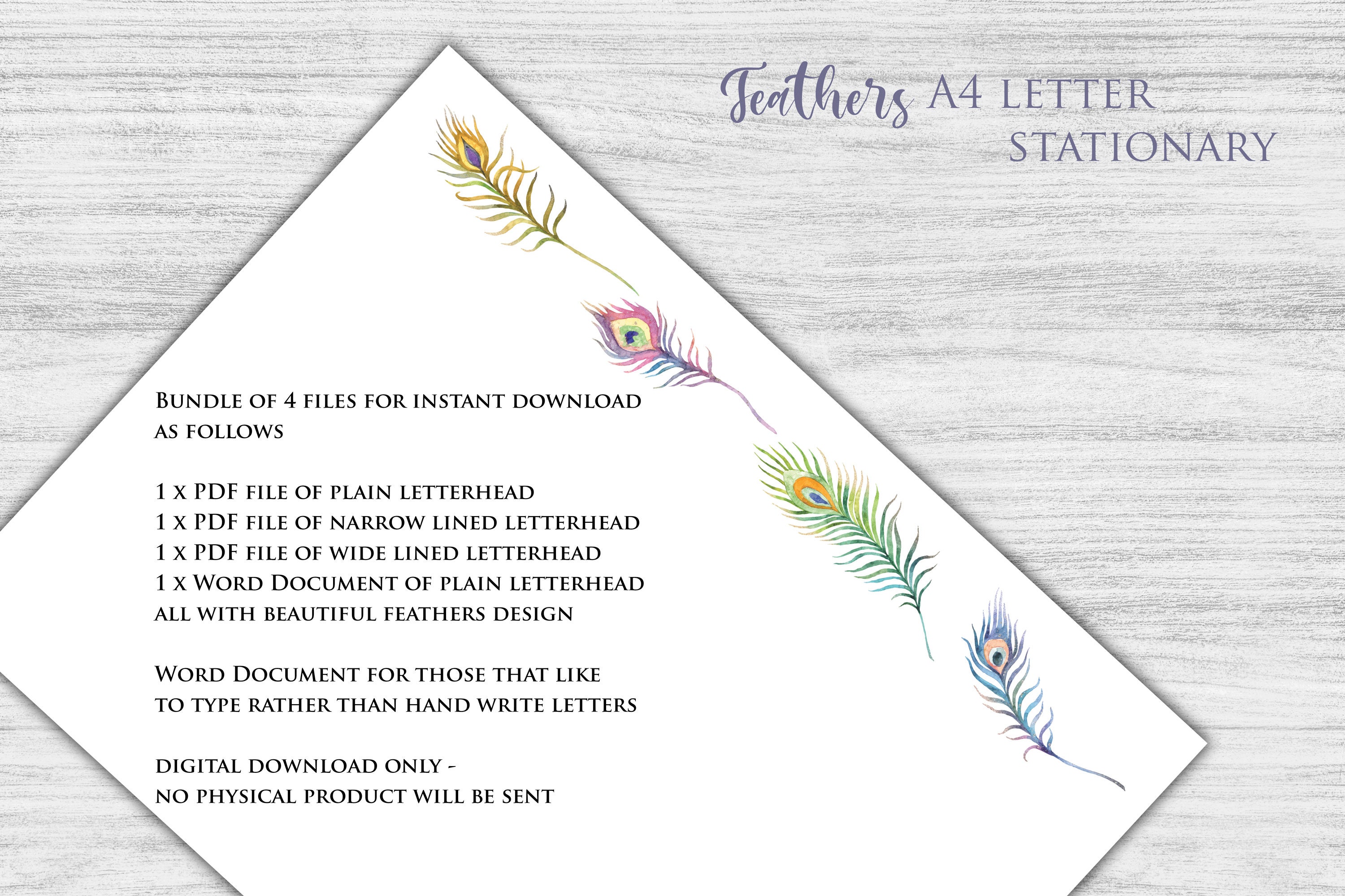 Feathers A4 Letter Peacock Rainbow Letter Stationery Feather Printable ...