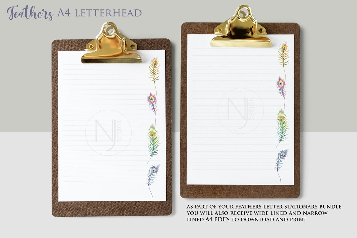 Feathers A4 Letter Peacock Rainbow Letter Stationery Feather Printable ...