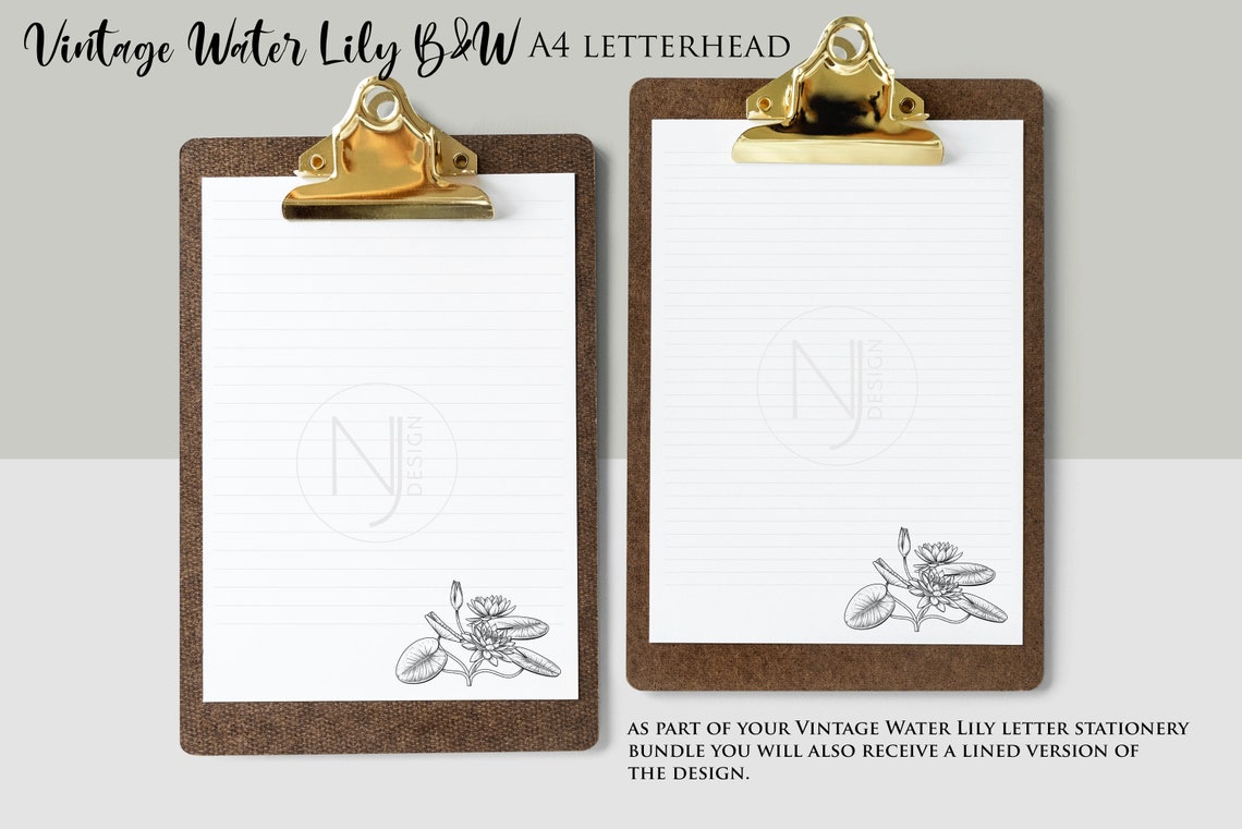 Water Lily Black and White A4 Writing Paper Letter Stationery Printable ...