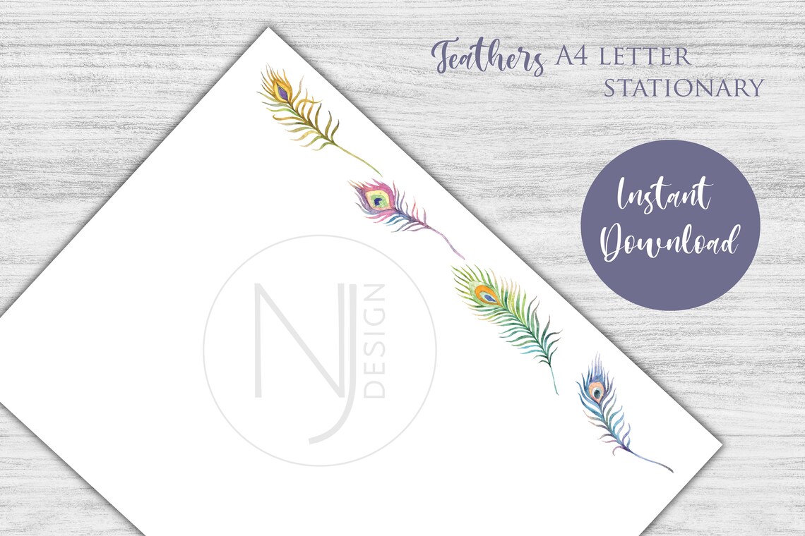 Feathers A4 Letter Peacock Rainbow Letter Stationery Feather Printable ...