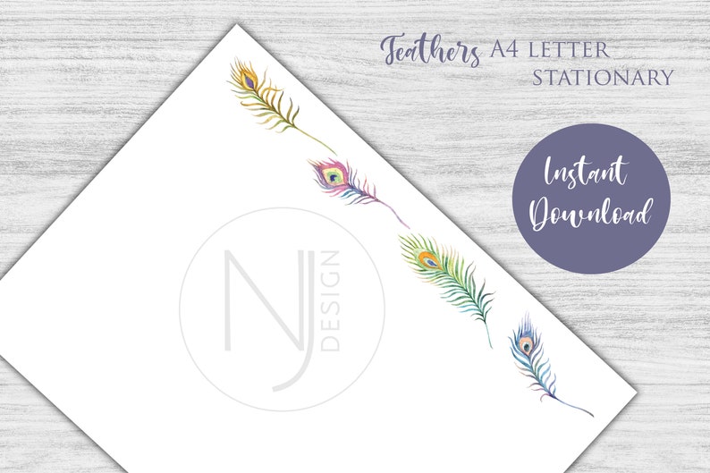 Feathers A4 Letter Peacock Rainbow Letter Stationery Feather Printable ...