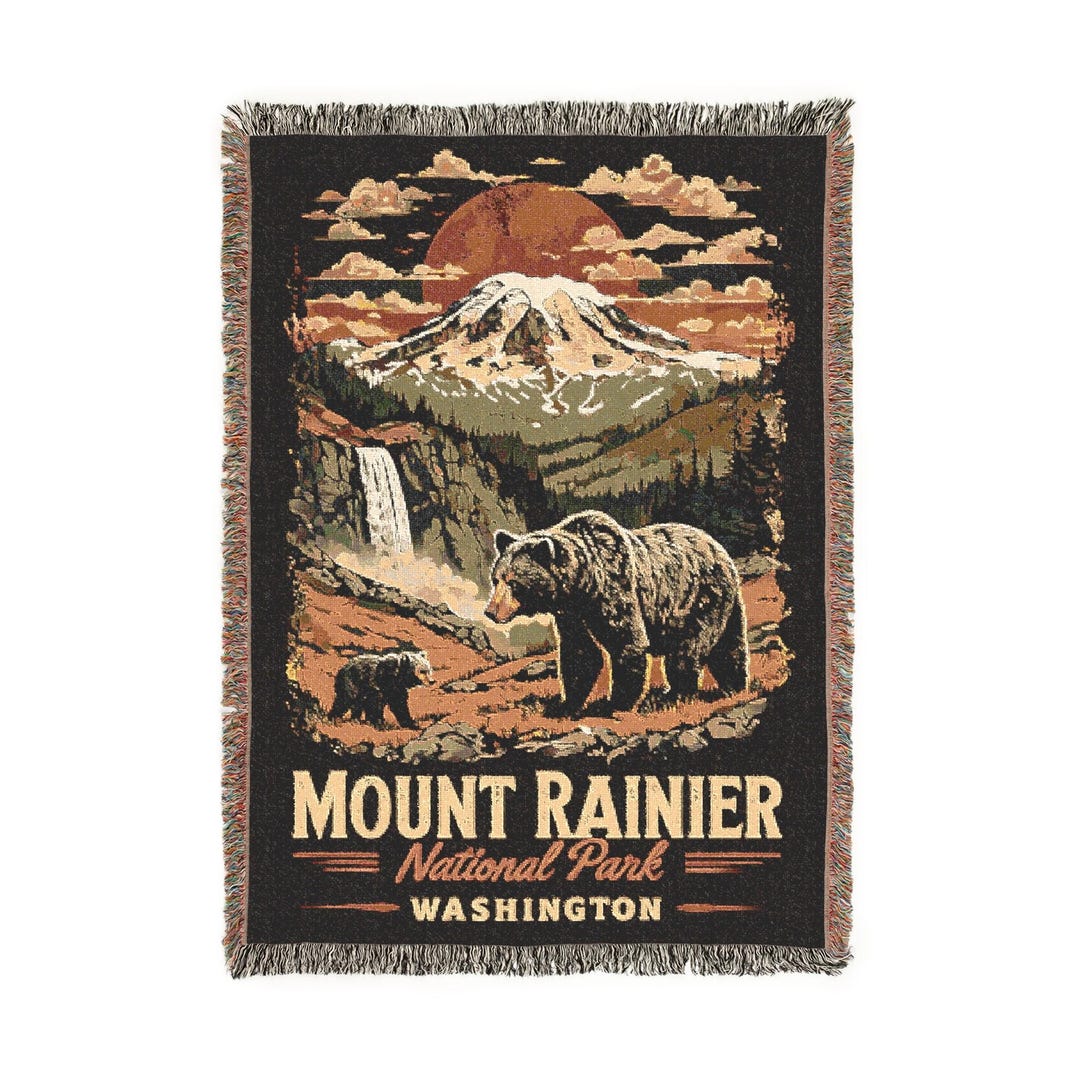 Rainier National Park Woven Throw, Mount Rainier WA Decor, PNW Art, Cozy Couch Blanket, Mt ...