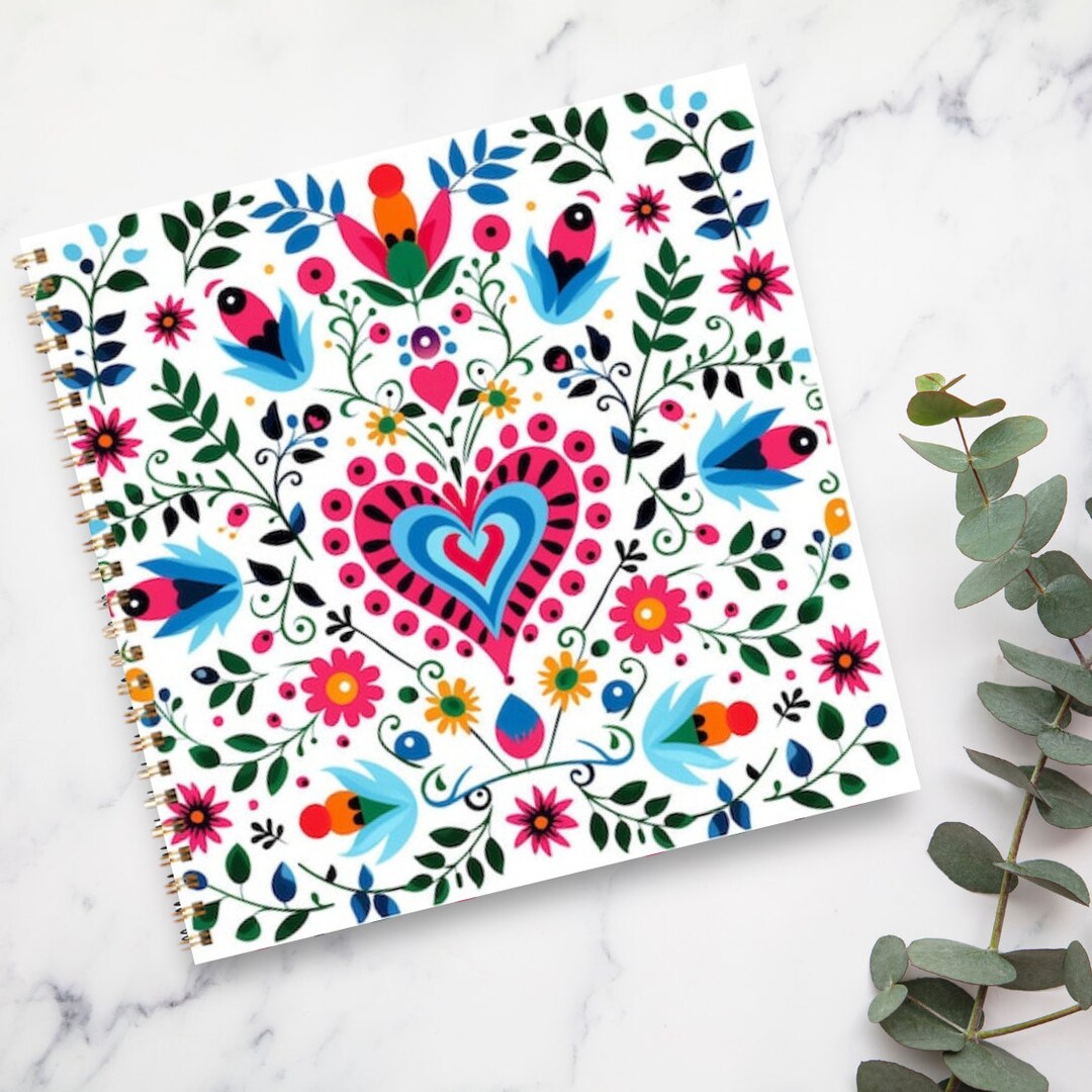 Valentine Folk Art Spiral Notebook Valentines Day Notebook Pink Heart ...
