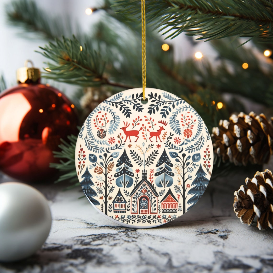 Winter Folk Art Christmas Tree Decor Hygge Christmas Scandinavian Folk ...