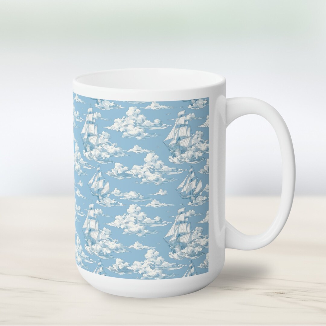 Coastal Hamptons Blue Toile De Jouy Mug, Vintage Inspired Chinoiserie ...