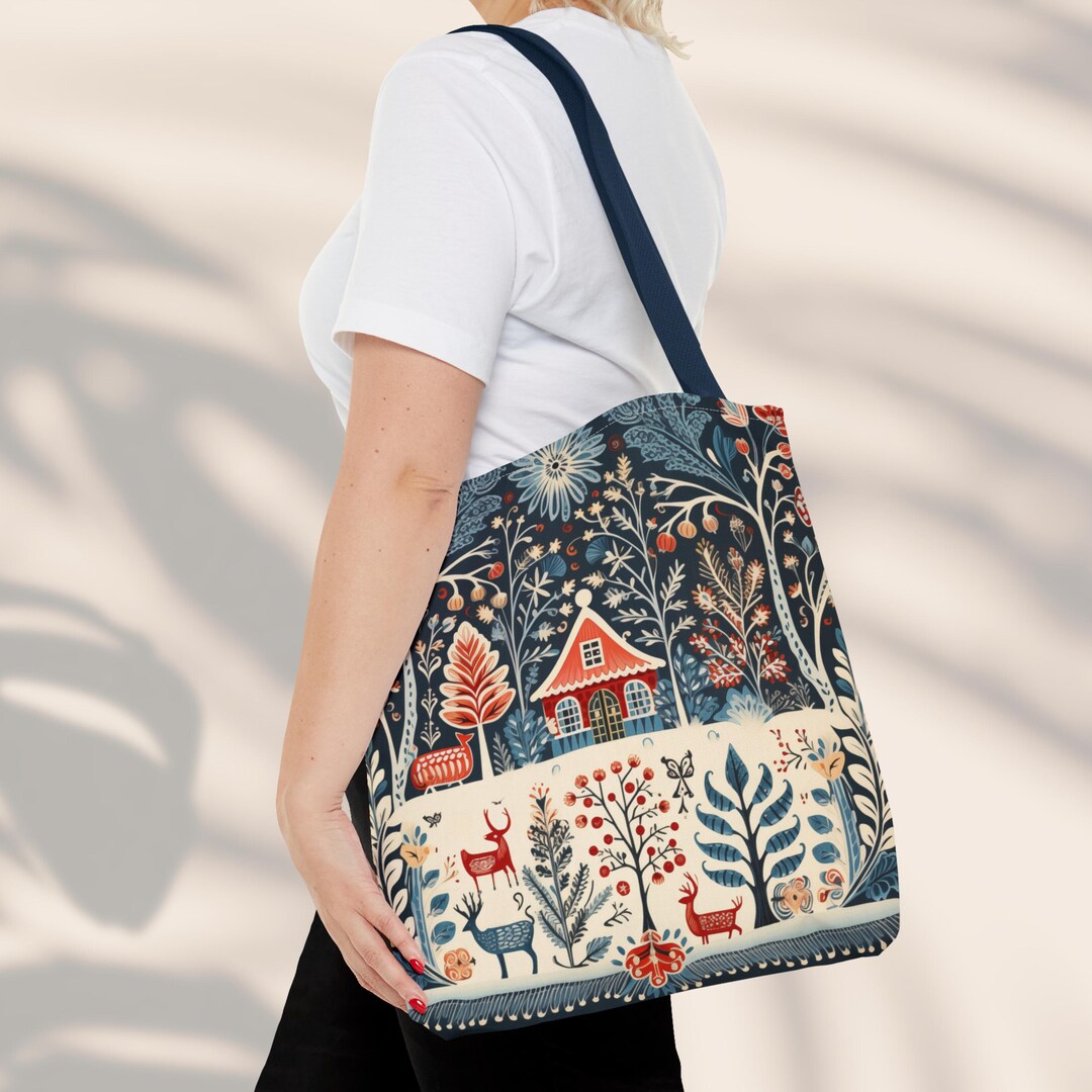 Scandinavian Tote Folk Art, Nordic Travel Bag for Mom, Folk Art ...