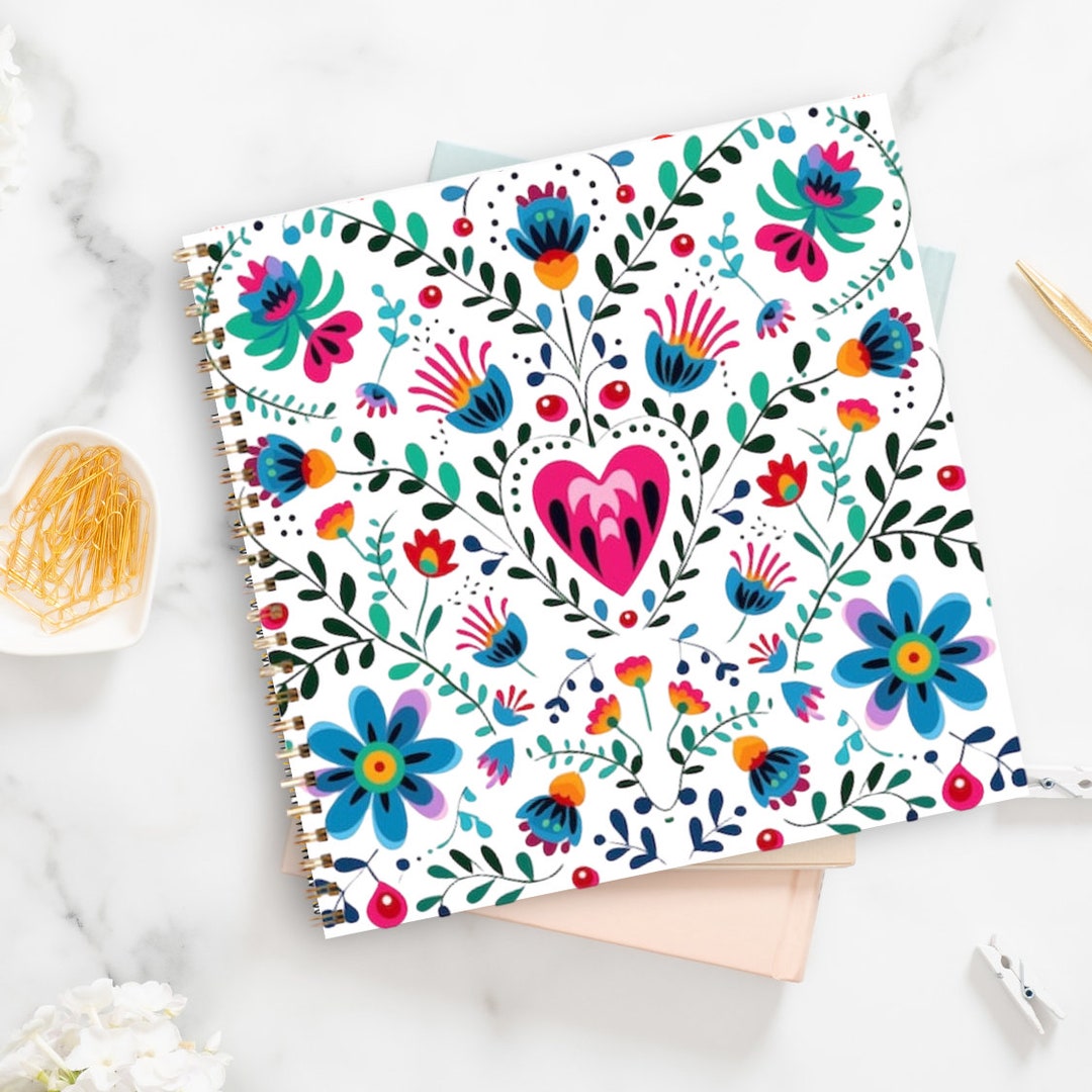 Blue Folk Art Spiral Notebook Valentines Day Notebook Pink Heart ...
