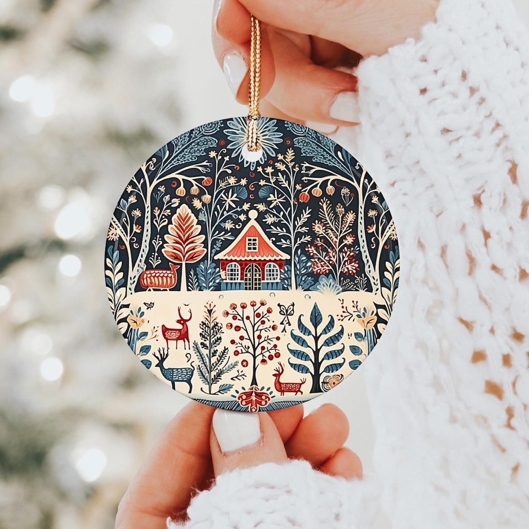 Scandinavian Folk Art Deer Hygge Christmas Swedish Ornament Winter Folk ...