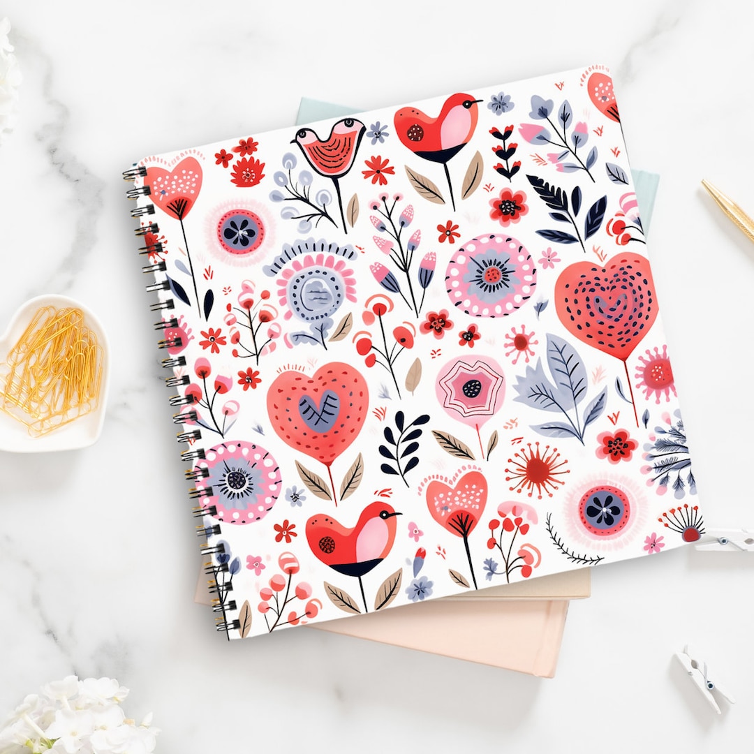 Valentine Folk Art Spiral Notebook Valentines Day Notebook Pink Heart ...