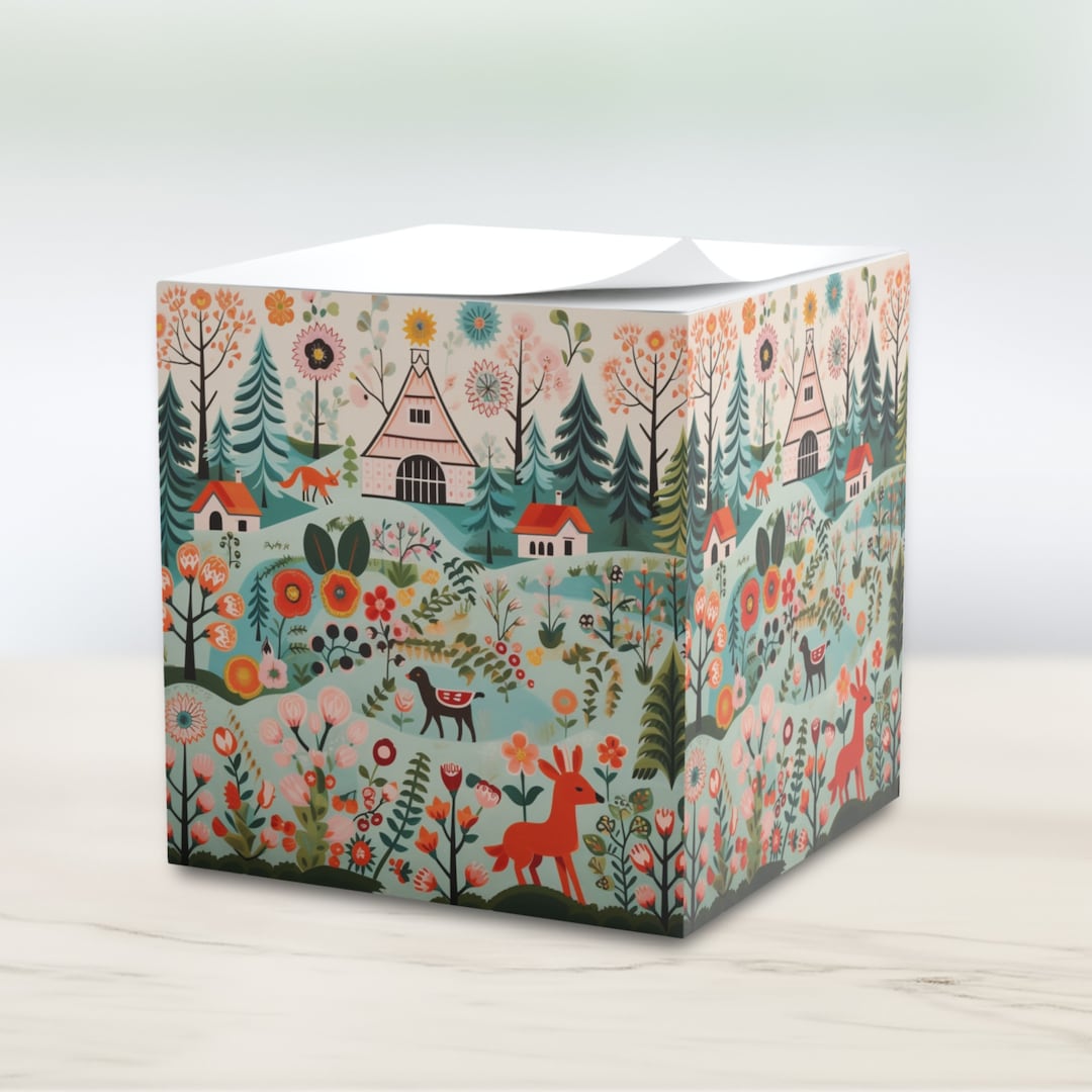 Office Warming Gift Spring Hygge Memo Cube, Scandinavian Folk Art Desk ...