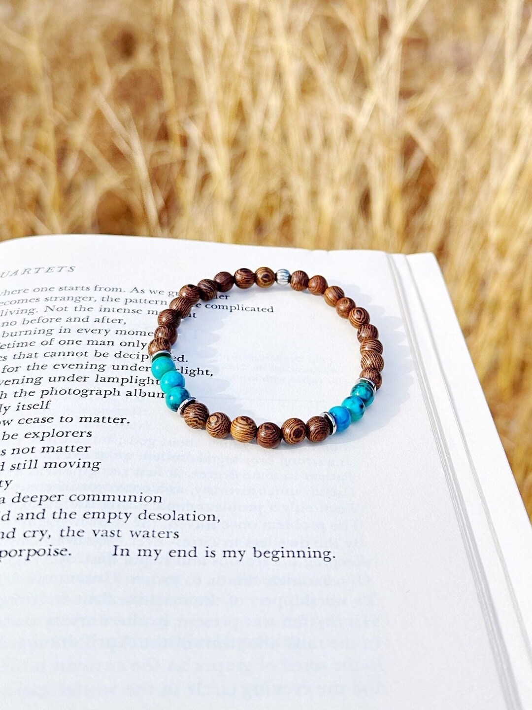 Jolene Wood Style Stretch Blue Green Stone & Mango Wood Beaded Gemstone ...