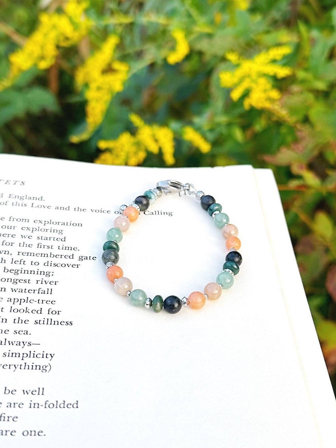 Juniper | Adjustable Gemstone Bracelet With Sunstone, Jadeite, Fancy ...