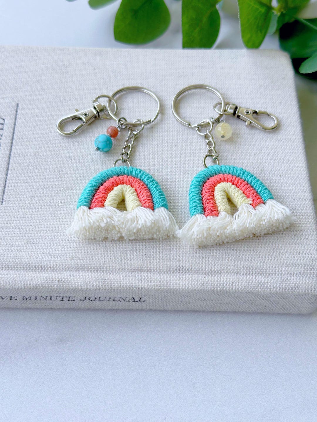 Rainbow Knot Boho Rainbow Macrame Keychain Bag Charm Upcycled With ...