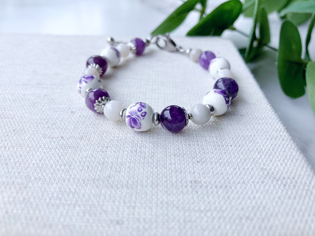 Viola Purple Violet Floral Ceramic Amethyst Quartz & Crazy Lace Agate ...